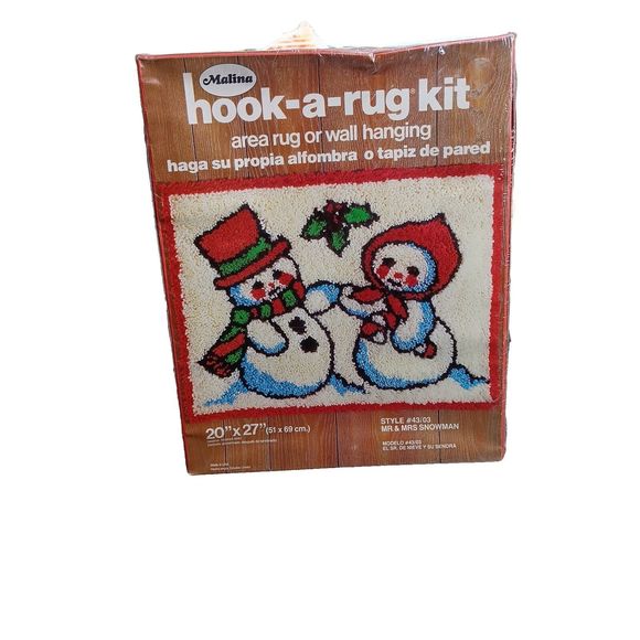 Malina | Holiday | Vtg Christmas Latch Hookarug Kit Malina Mr Mrs Snowman 433 Sealed 20x27 ...